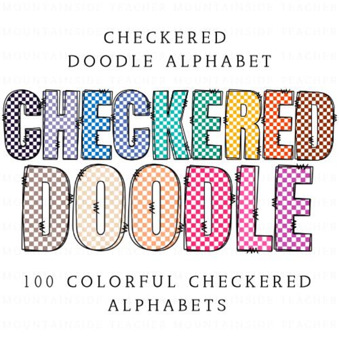Checkered Doodle Alphabet PNG Bundle: Bright Clipart (digital Download ...