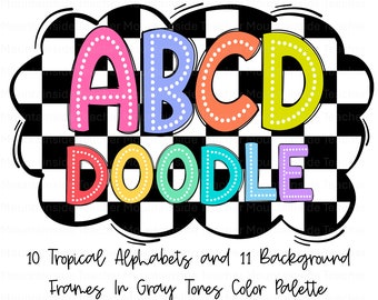 Dotted Boho Alphabet With Boho Checkered Background Frame With Dotted ...