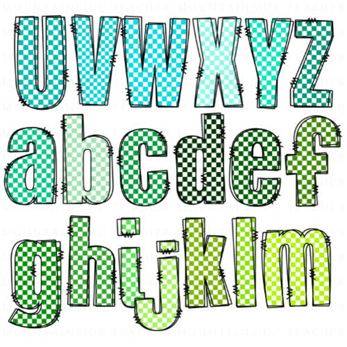 Checkered Doodle Alphabet PNG Bundle: Bright Clipart (digital Download ...