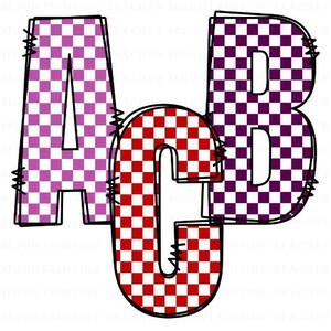 Checkered Doodle Alphabet PNG Bundle: Bright Clipart (digital Download ...