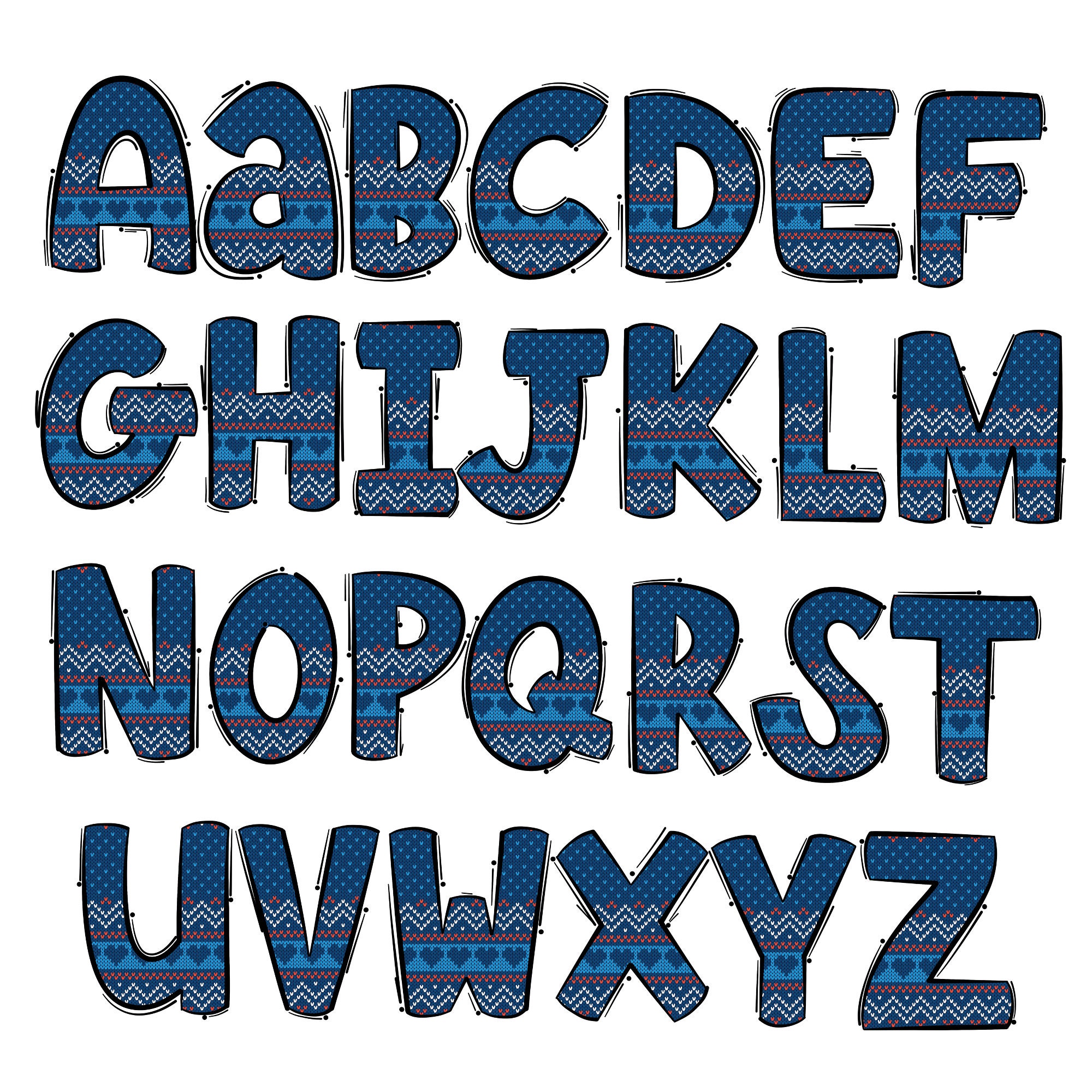Christmas Doodle Letters, Ugly Sweater Doodle Alphabet, PNG ...