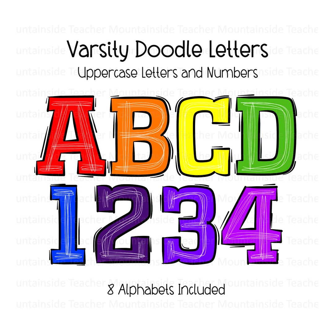 Varsity Letter Alphabet, Rainbow Colors PNG, Doodle Letters, Hand Drawn ...