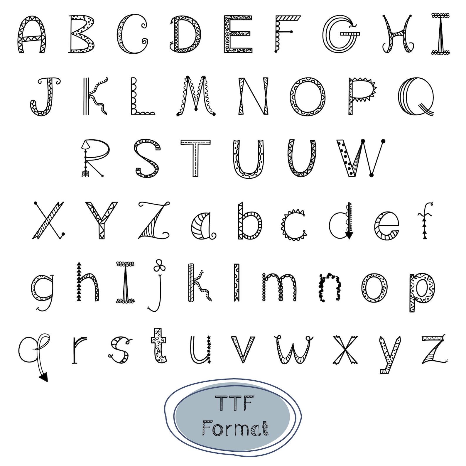 Doodle Alphabet Font Clipart | PNG and TTF Format - Etsy