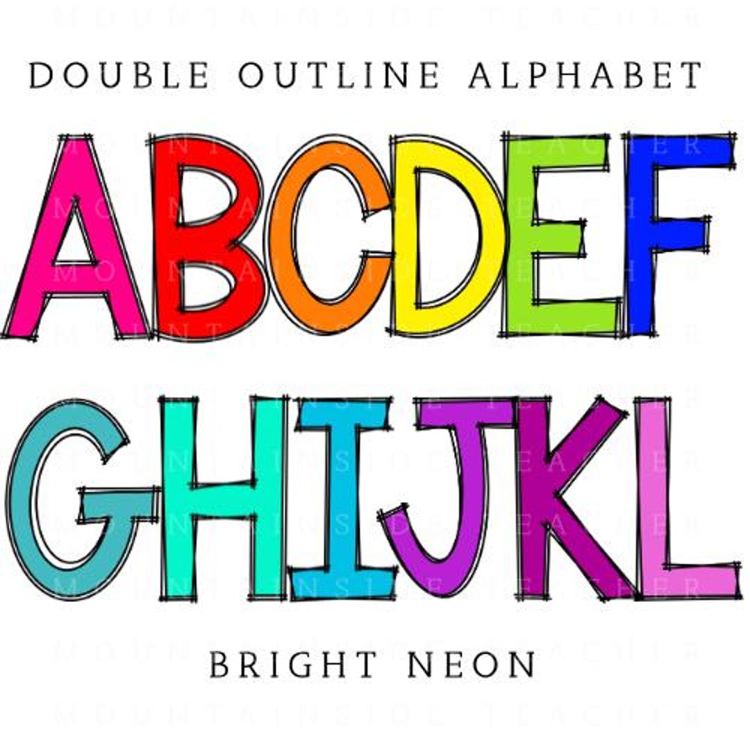 Doodle Alphabet PNG Bundle: Rainbow Neon Letters (digital Download) - Etsy