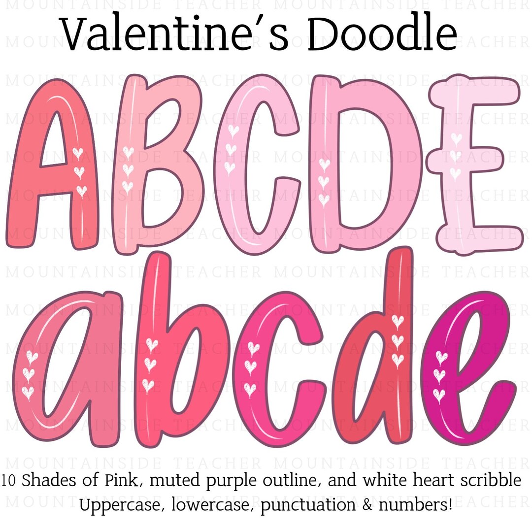 Valentine Doodle Alphabet: Doodle Digital PNG Bundle (digital Download ...