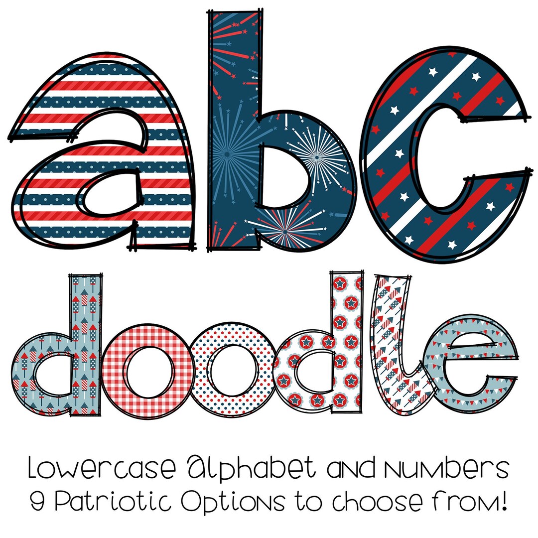 Doodle PNG Lowercase Letters | Patriotic Doodle Alphabet Bundle | 4th ...