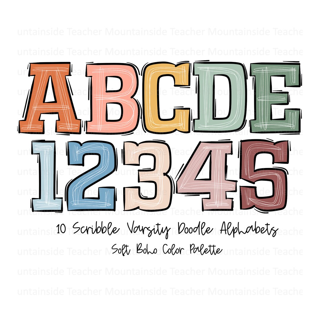 Varsity Letter Alphabet, Bright Colors PNG, Doodle Letters, Hand Drawn ...