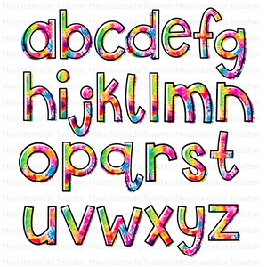 Block Doodle Letters, Tie Dye Doodle Alphabet, Sublimation Set, PNG ...