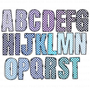 Checkered Doodle Alphabet PNG Bundle: Bright Clipart (digital Download ...