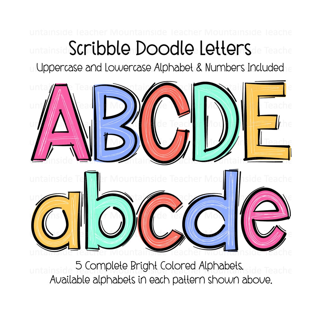 Scribble Letters, Bright Colored Doodle Alphabet, Doodle Sublimation ...