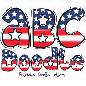 Patriotic USA Doodle Alphabet PNG Sublimation Alpha Design Alpha Pack ...