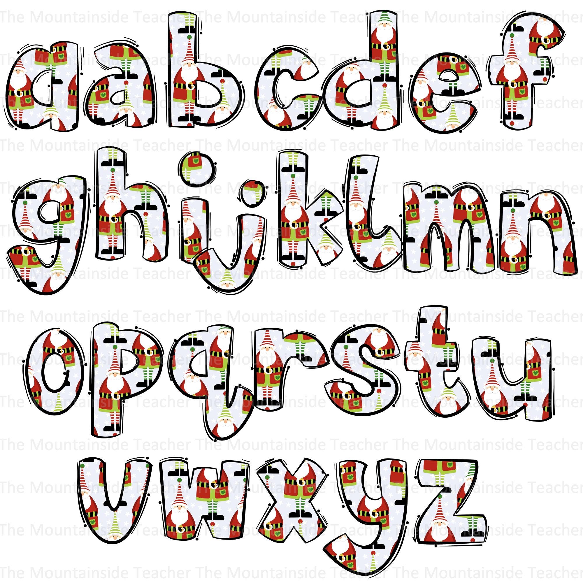 Christmas Doodle PNG Bundle, Holiday Letters, Christmas Patterns, Clip ...