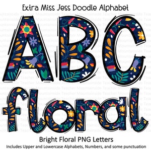 Doodle Letters, Bright Floral Alphabet, PNG Bundle, Doodle Sublimation ...