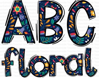 Single Center Line Letters, Bright Doodle Alphabet, PNG Bundle ...