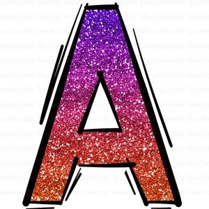 Faded Glitter Letters, Bright Doodle Alphabet, PNG Bundle, Doodle ...