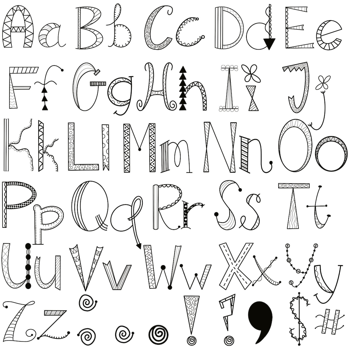 Doodle Alphabet Font Clipart PNG and TTF Format - Etsy