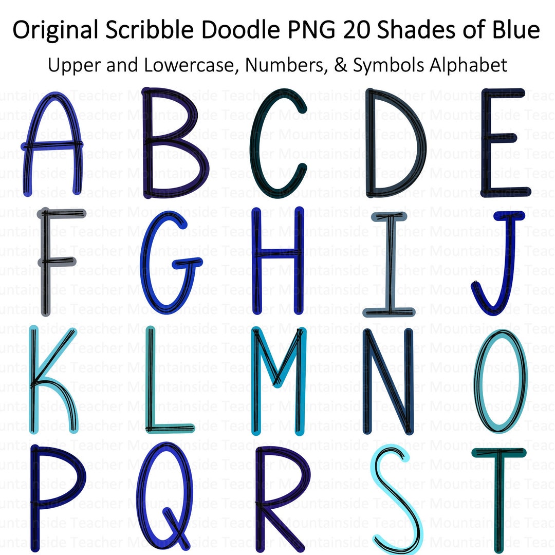 Scribble Shades of Blue Doodle Letters PNG Bundle Doodle - Etsy