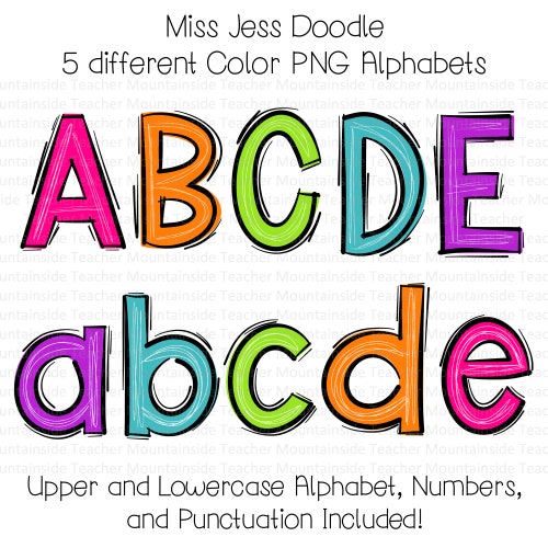 Bright Neon Rainbow Doodle Letters Hand Drawn Doodle Alpha - Etsy