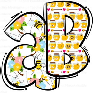 Bee Doodle Alphabet Spring PNG Sublimation Alpha Design Uppercase and ...
