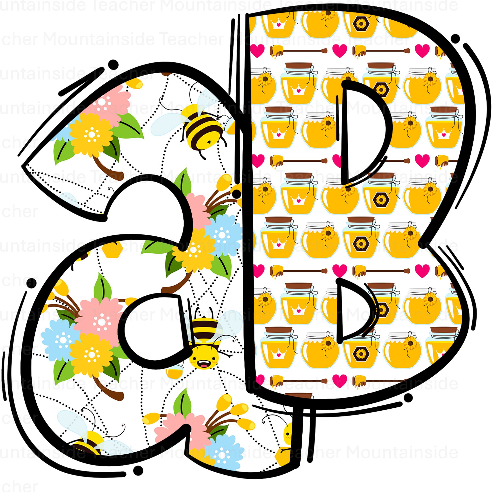 Bee Doodle Alphabet: Spring PNG Sublimation Design (digital Download ...