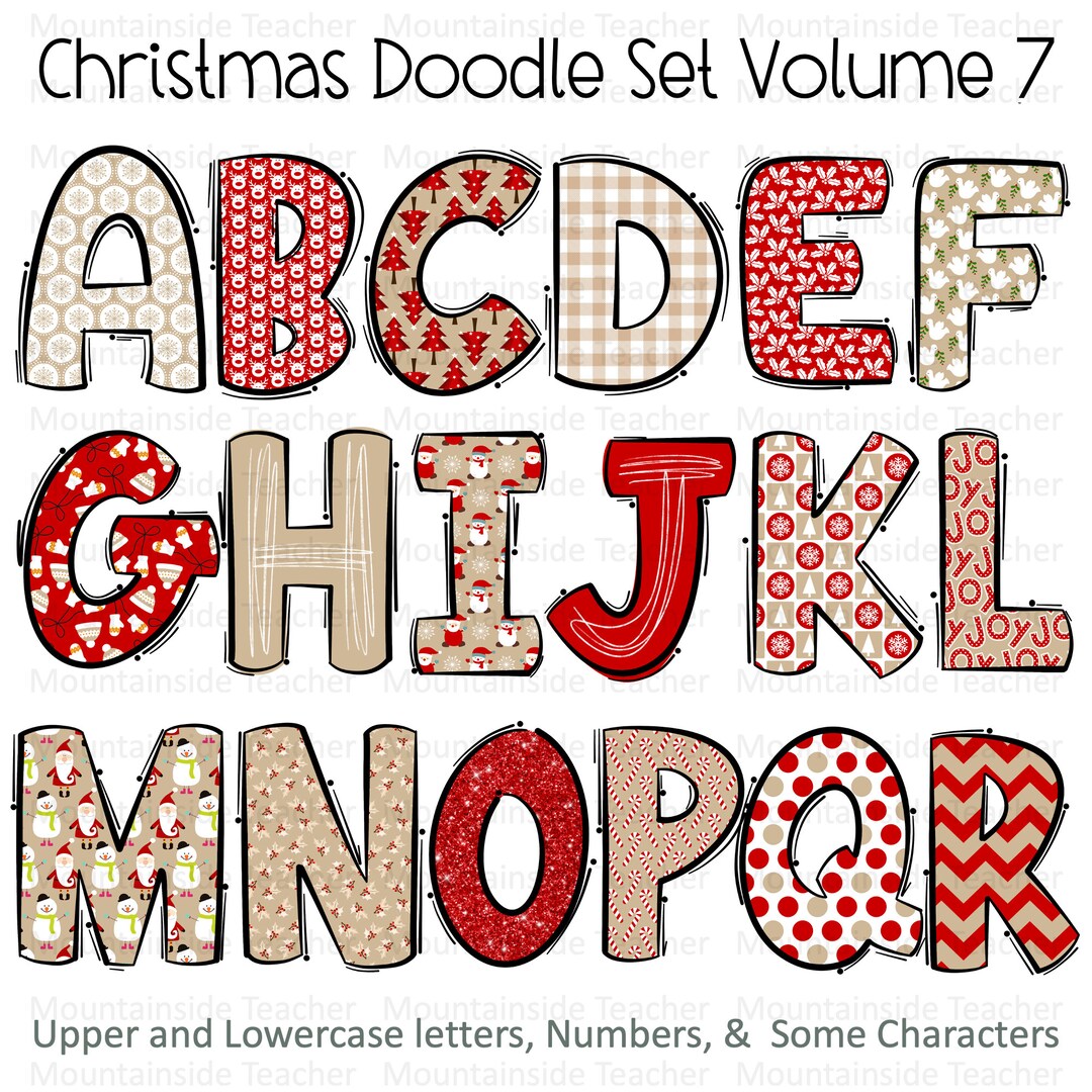Christmas Doodle PNG Letters, Holiday Letters, Christmas Patterns, Clip ...