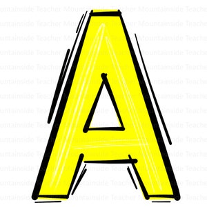 Scribble Letters, Shades of Yellow Alphabet, PNG Bundle, Doodle ...