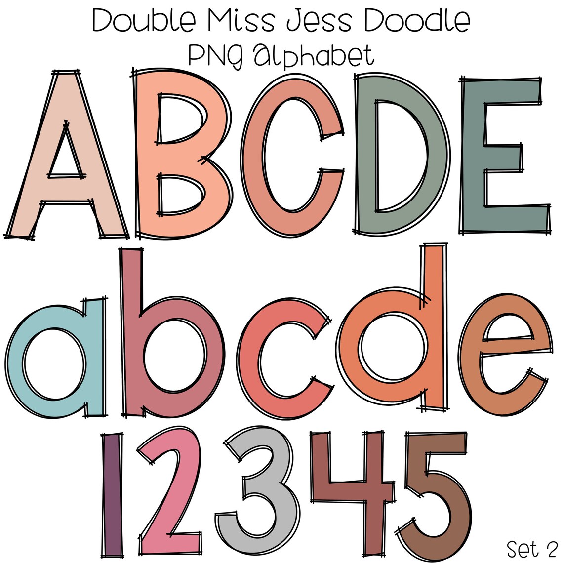 Double Line Doodle Letters Alphabet PNG Bundle Doodle - Etsy