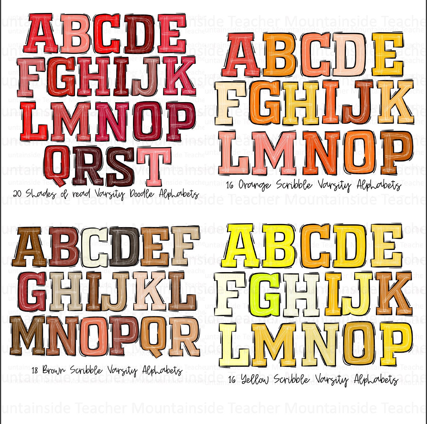 Varsity Scribble Bundle, Doodle Bundle, Varsity Letters, PNG Bundle ...