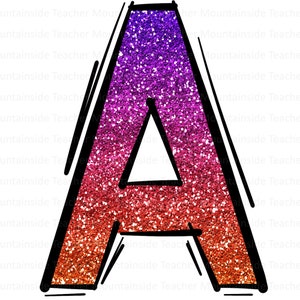 Faded Glitter Letters, Bright Doodle Alphabet, PNG Bundle, Doodle ...