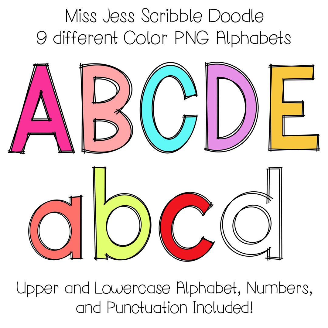 Double Outline Doodle Letters PNG Bundle Doodle Sublimation Alpha Set ...