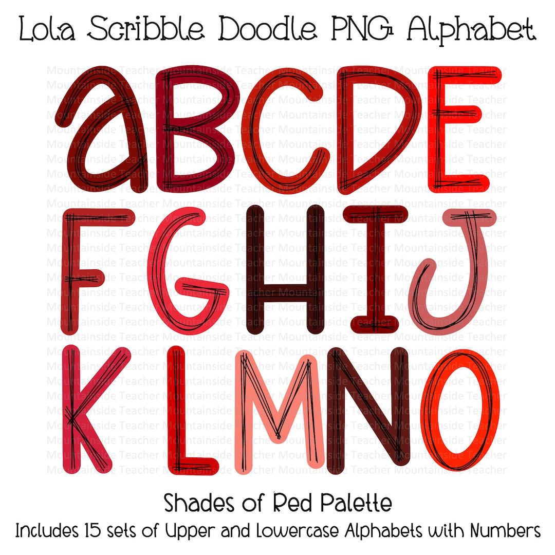 Red Doodle Alphabet PNG Bundle: Lola Scribble Font (15 Sets) - Etsy