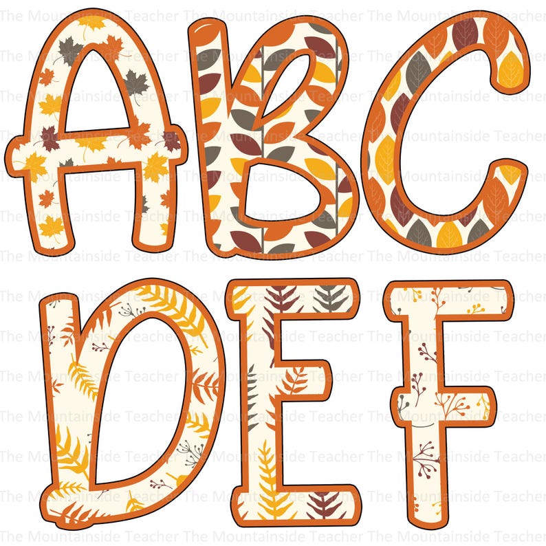 Fall Doodle Alphabet: PNG Clipart, Leaf Letters (digital Download) - Etsy