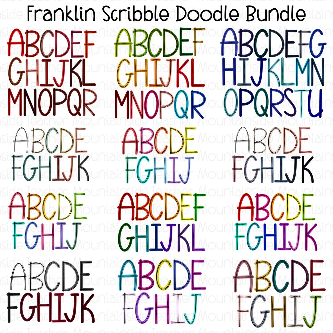 Colorful Scribble Doodle Bundle Alphabet PNG Bundle Doodle Sublimation ...