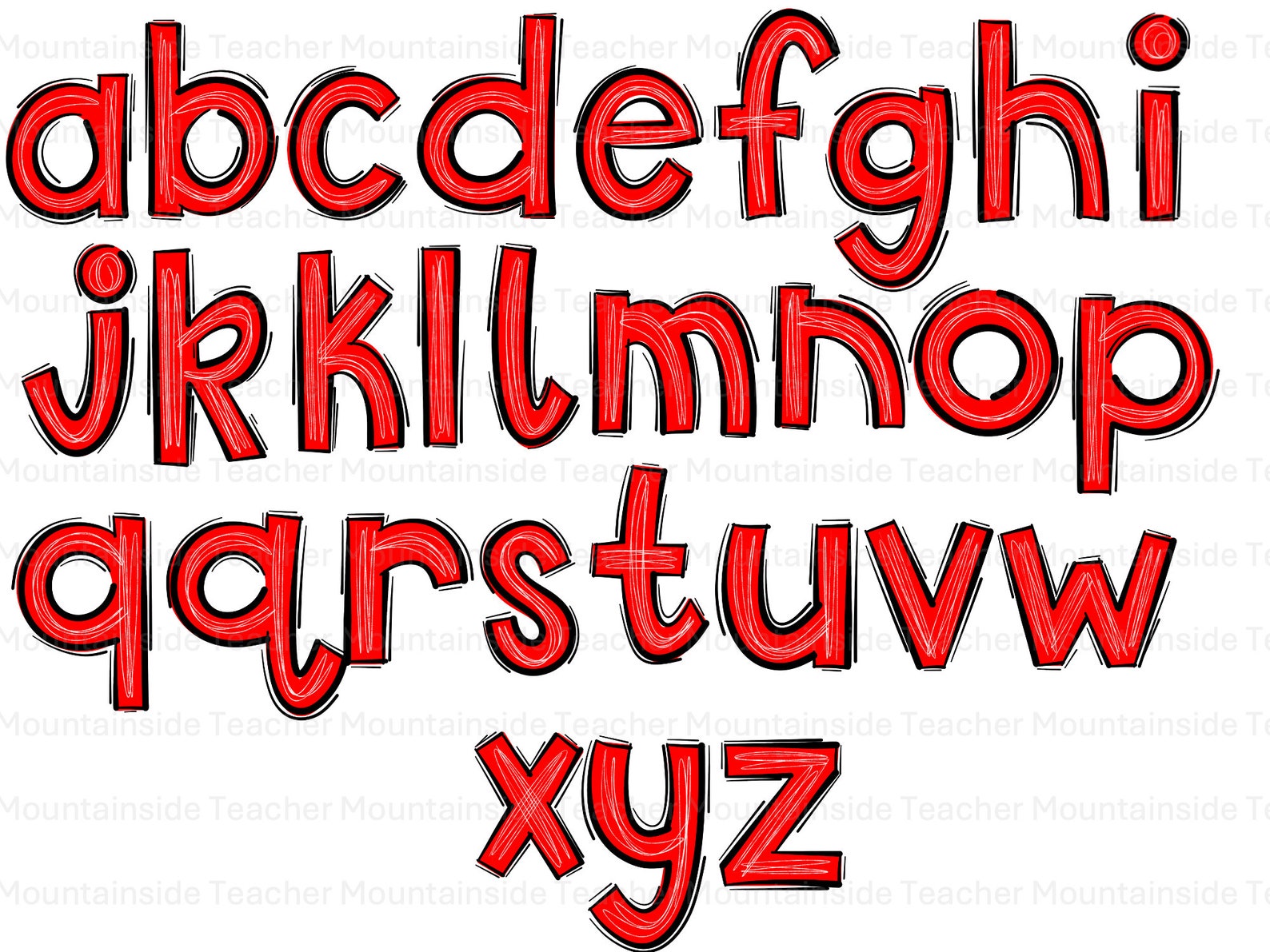 Bright Doodle Alphabet PNG Bundle: Scribble Font Clipart (digital ...