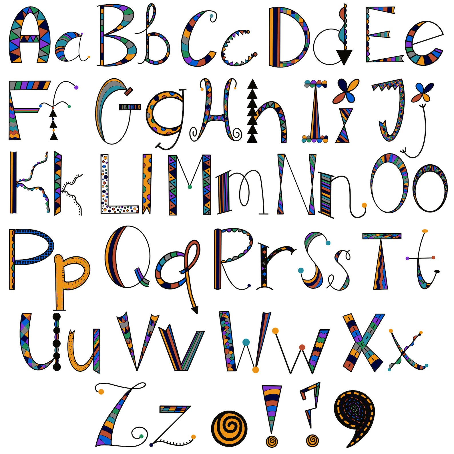 Doodle Alphabet Font Clipart PNG and TTF Format - Etsy