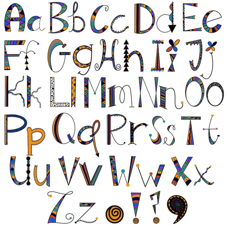 Doodle Alphabet Font Clipart PNG and TTF Format - Etsy