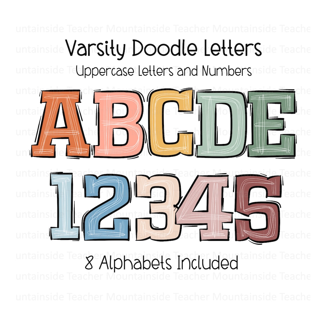 Varsity Letter Alphabet, Bright Colors PNG, Doodle Letters, Hand Drawn ...