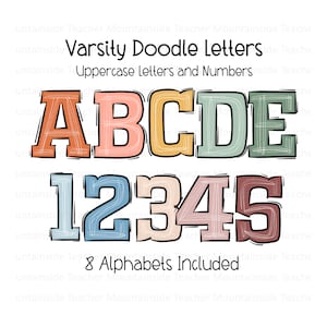 Varsity Doodle Letter PNG, Colorful Alpha Set (digital Download) - Etsy