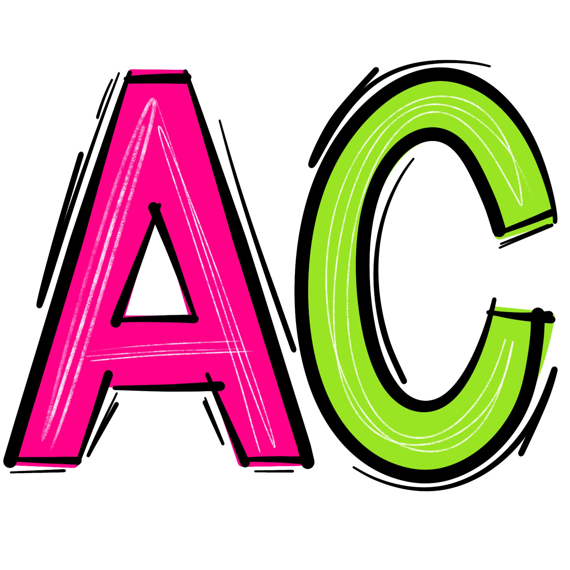 Bright Doodle Alphabet PNG Bundle: Scribble Font Clipart (digital ...