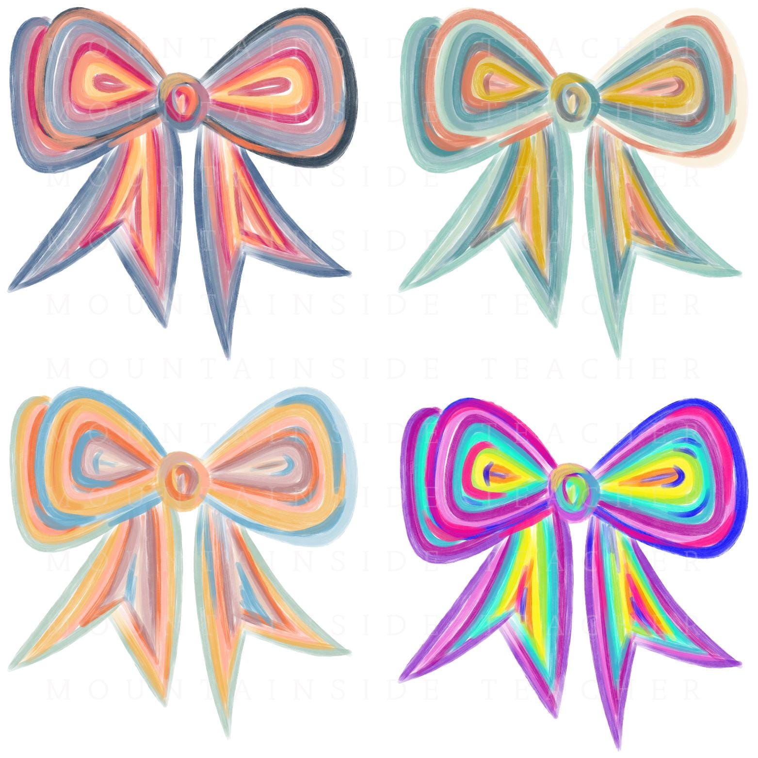 Boho Bow Clipart: Colorful Painted Bows for Sublimation (digital ...