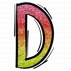 Faded Glitter Letters, Bright Doodle Alphabet, PNG Bundle, Doodle ...