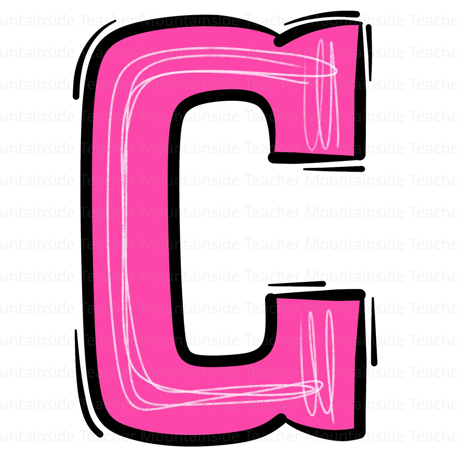 Varsity Letter Alphabet, Shades of Pink, Doodle Letters, Hand Drawn ...