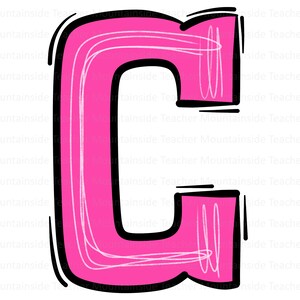 Varsity Letter Alphabet, Shades of Pink, Doodle Letters, Hand Drawn ...