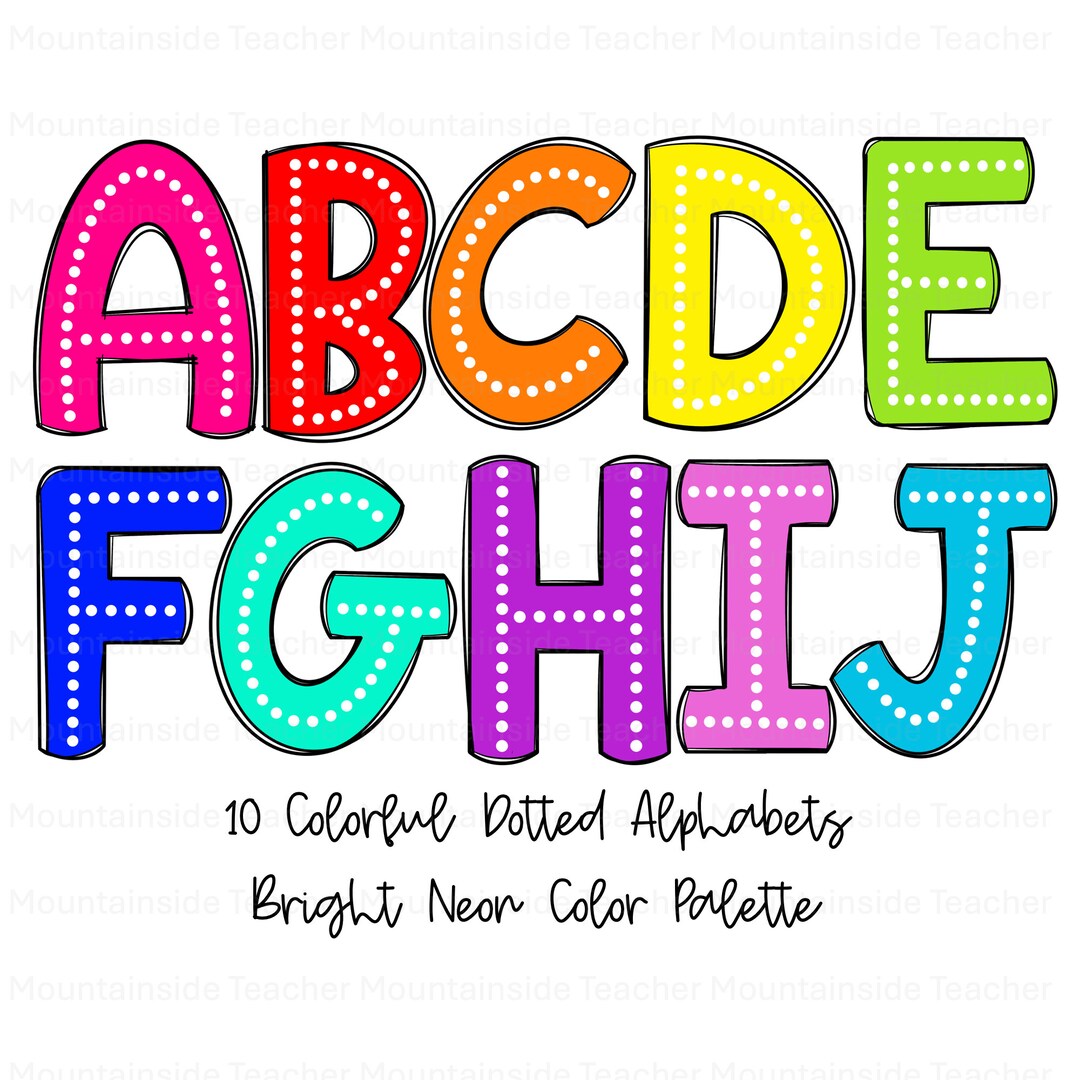 Dotted Letters, Bright Doodle Alphabet, PNG Bundle, Doodle Sublimation ...