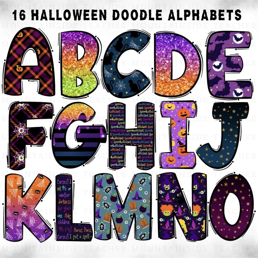 Halloween Doodle Letters: PNG Alphabet Clipart Bundle (digital Download ...