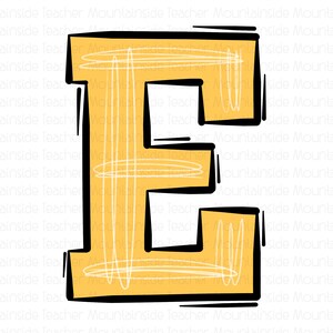 Varsity Letter Alphabet, Summer Color Alphabet PNG Bundle, Doodle ...
