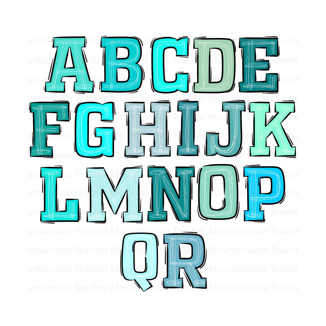 Turquoise Varsity Scribble Letters: PNG Alphabet Bundle (digital ...