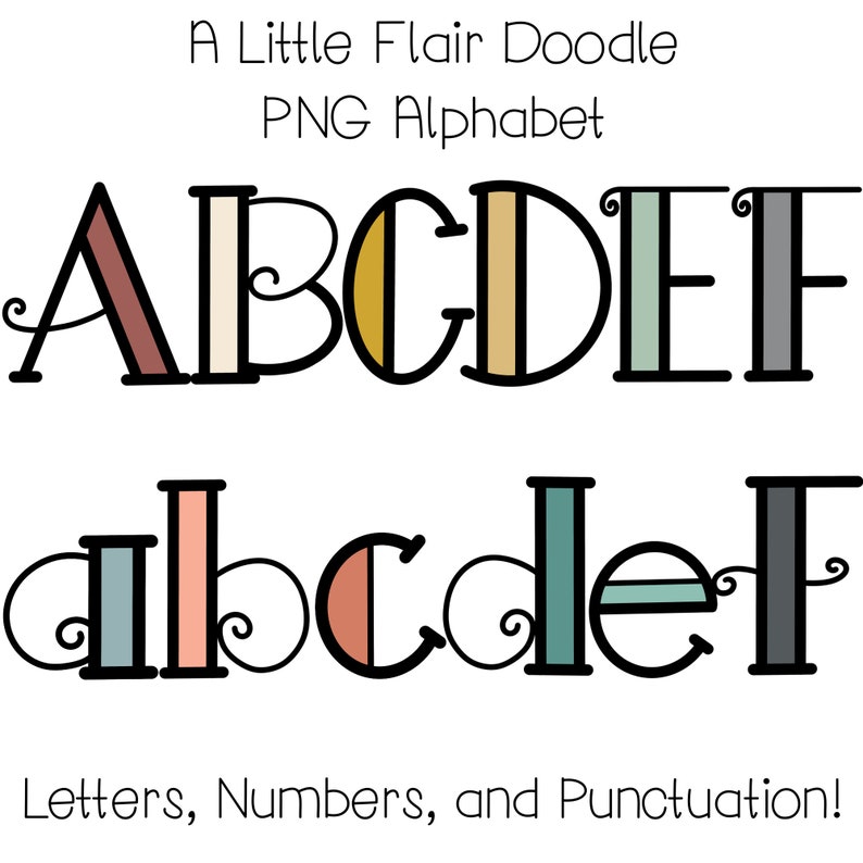 Boho Flair Fun Doodle Letters Alphabet PNG Bundle Doodle Sublimation ...