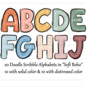 Scribble Letters, Boho Doodle Alphabet, PNG Bundle, Doodle Sublimation ...
