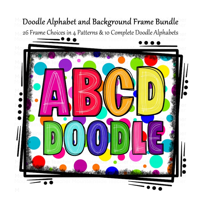 Neon Doodle Alphabet PNG Bundle: Rainbow Varsity Letters (digital ...